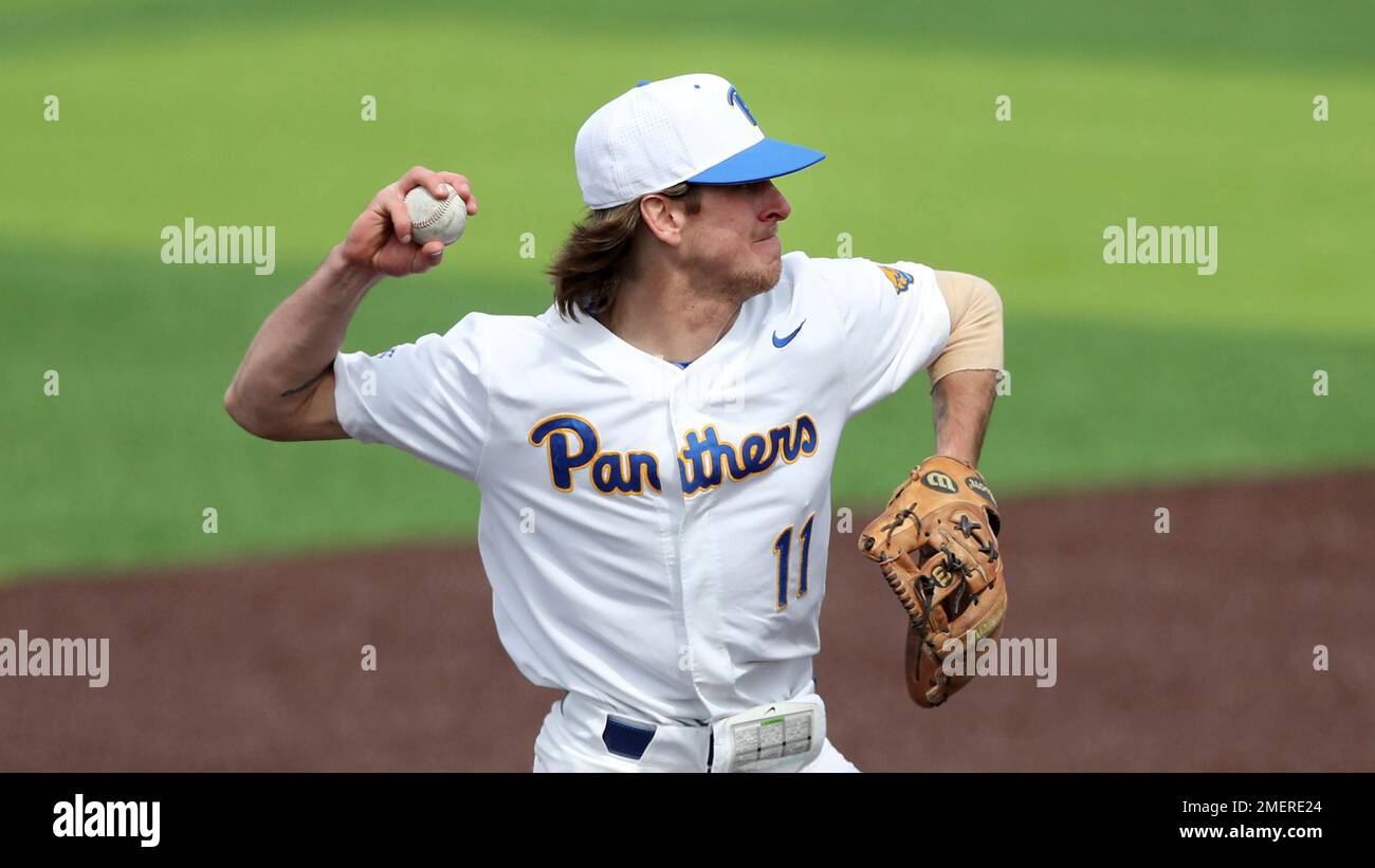 Pittsburgh's Brock Franks #11 throws to first during an NCAA baseball ...