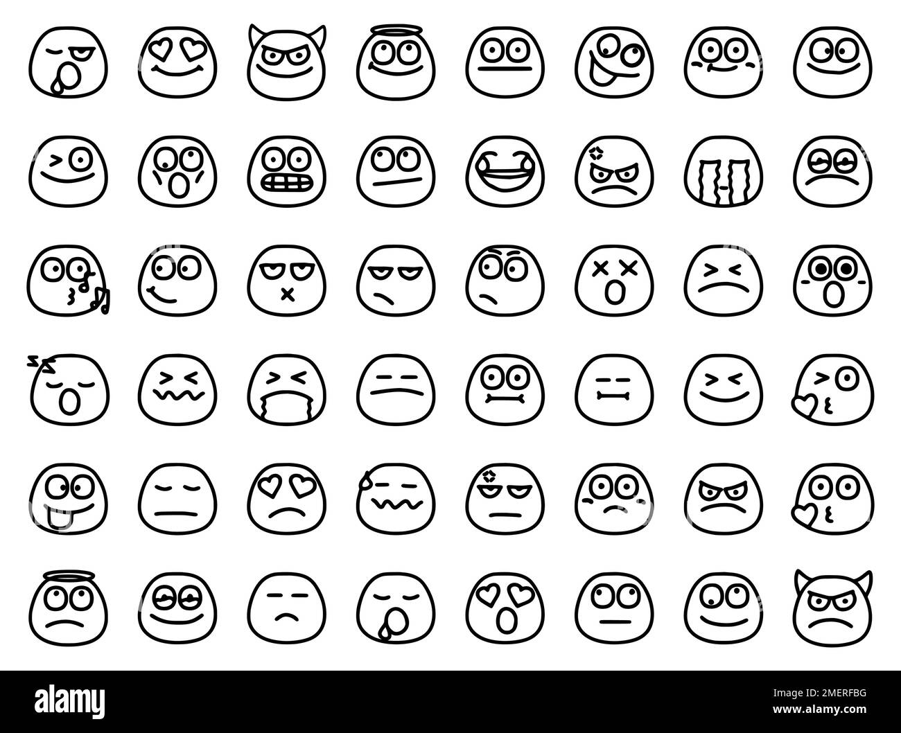 Set Of Emoticons In Doodle Style Isolated On White Background Funny