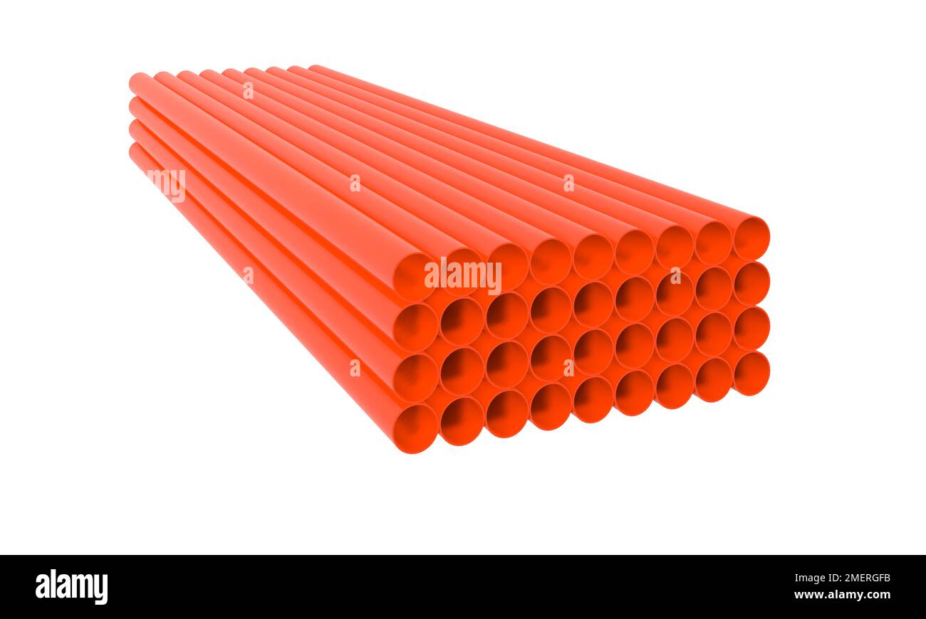 stack of orange pipes on white background 3d rendering Stock Photo - Alamy