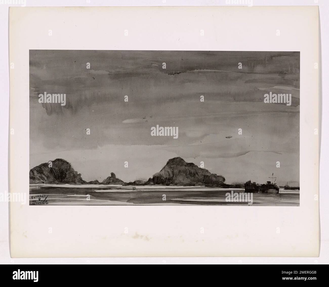 Artwork by Coast Guard Combat Artist John J. Floherty Jr. depicts a ...