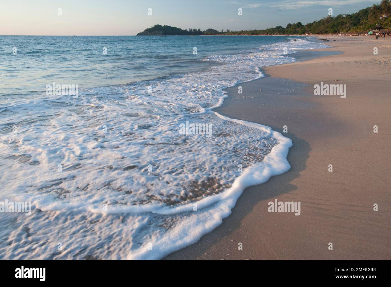 Myanmar, Western Myanmar, Ngapali, Ngapali Beach, waves lapping onto ...