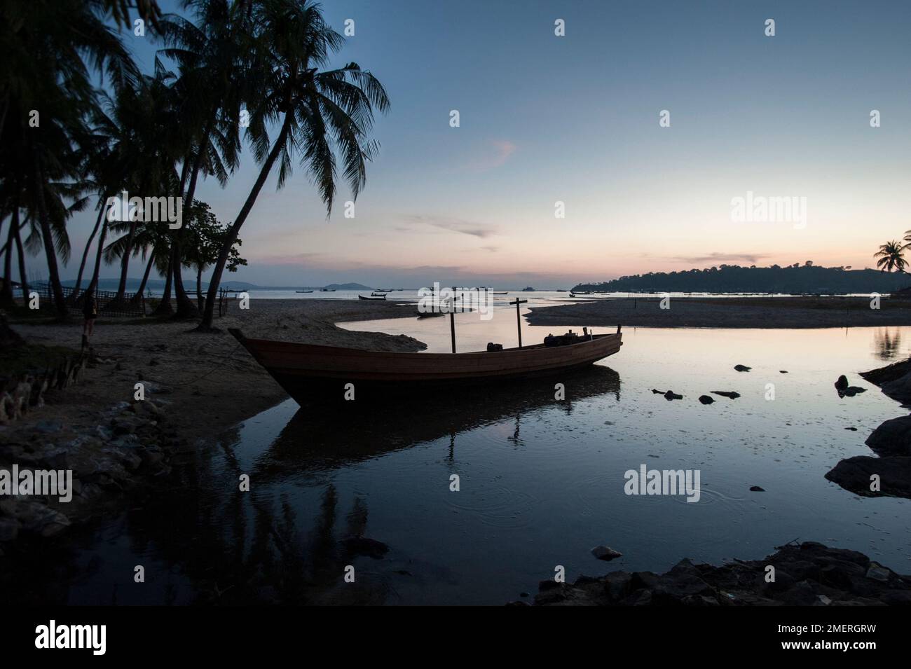 Myanmar, Western Myanmar, Ngapali, bay with fishing boats Stock Photo ...