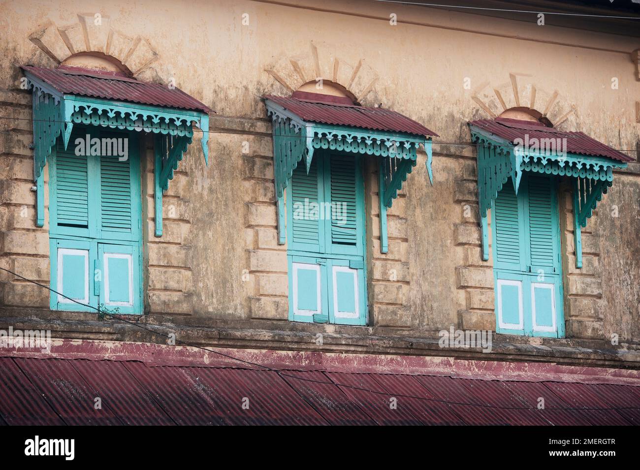 Myanmar, South East Myanmar, Mawlamyine, colonial era building, window ...
