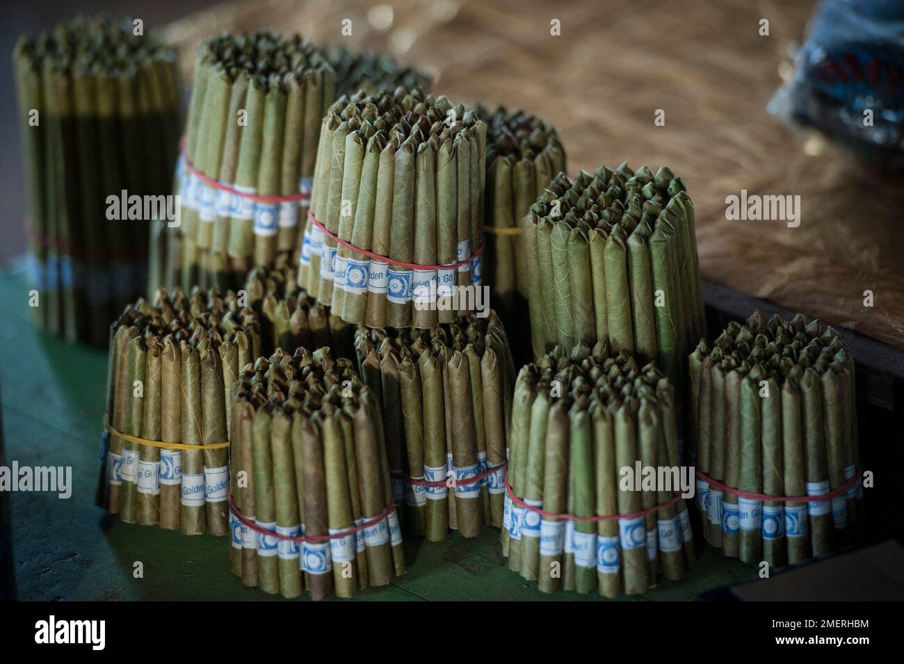 Myanmar, Eastern Myanmar, Inle Lake, Nampan, cheroot rolling workshop ...