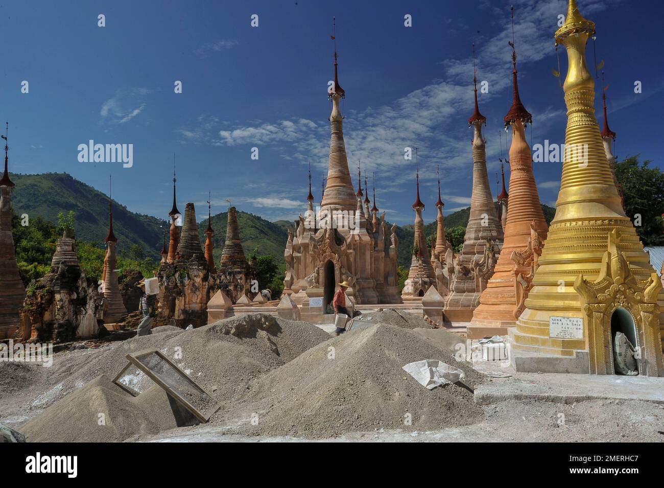 Myanmar, Eastern Burma, Inle Lake, Inthein, Shwe Inthein Paya stupa ...