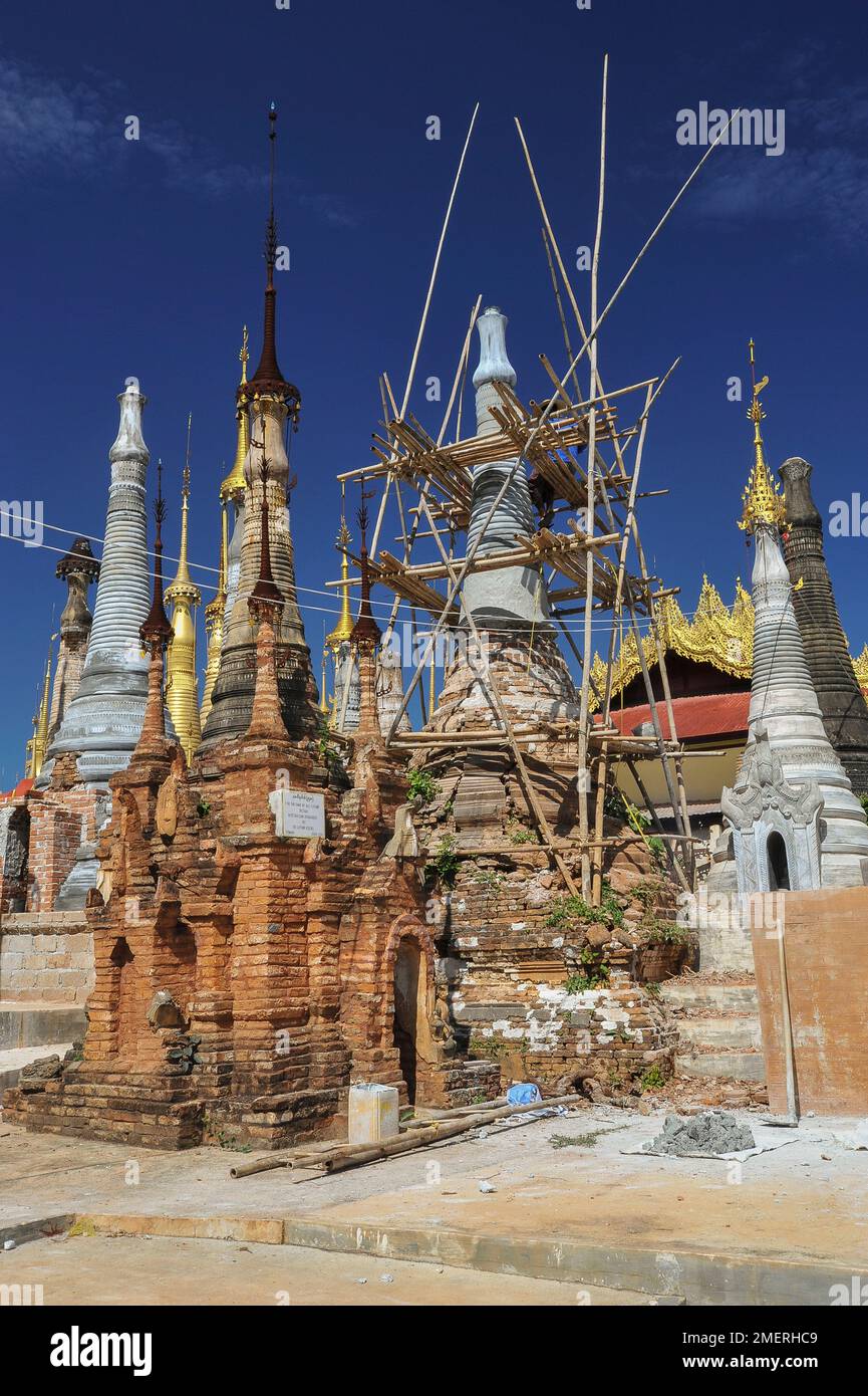Myanmar, Eastern Myanmar, Inle Lake, Inthein, Shwe Inthein Paya stupa ...
