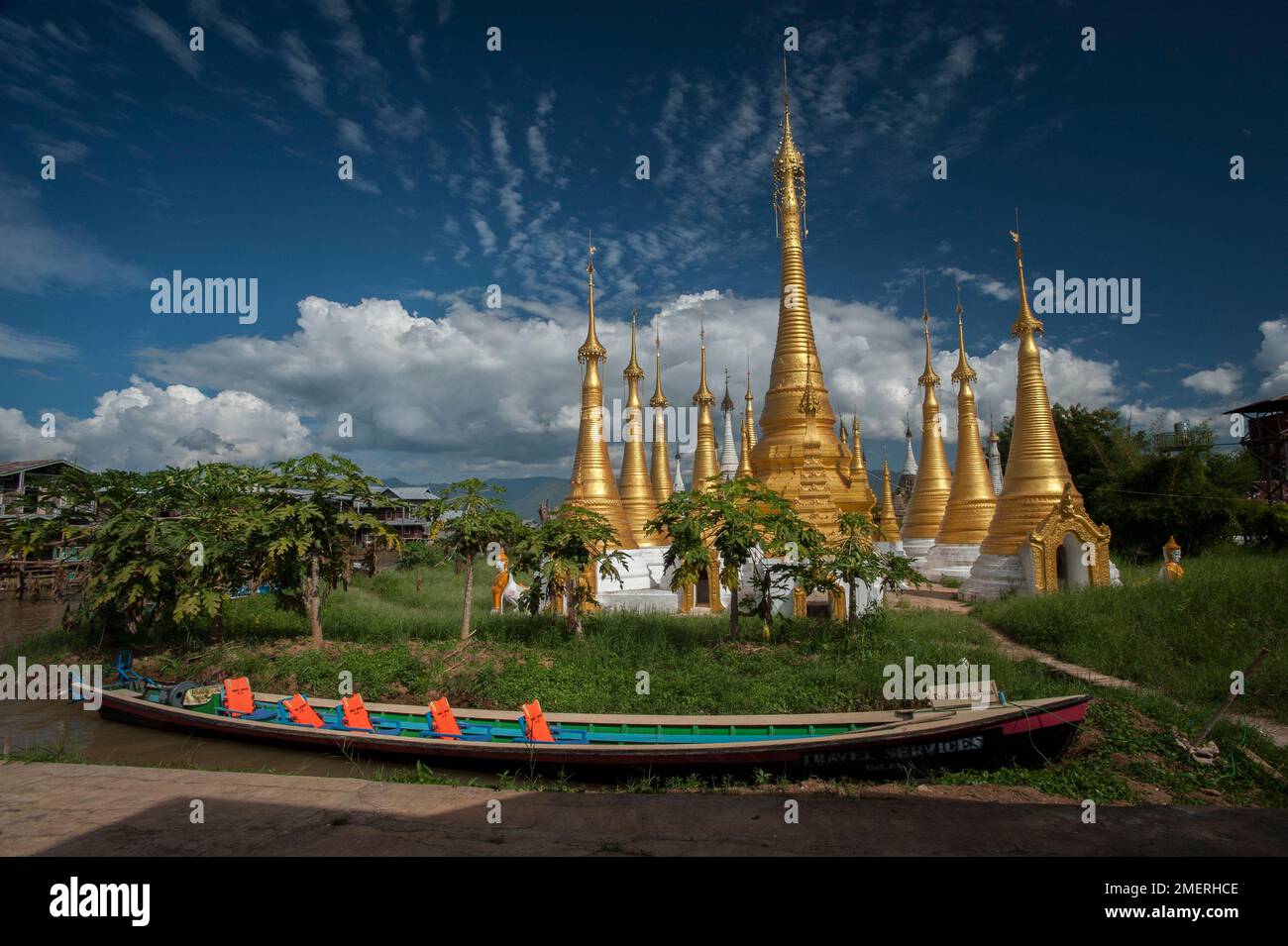 Myanmar, Eastern Myanmar, Inle Lake, Ywama, temple and pagoda complex ...