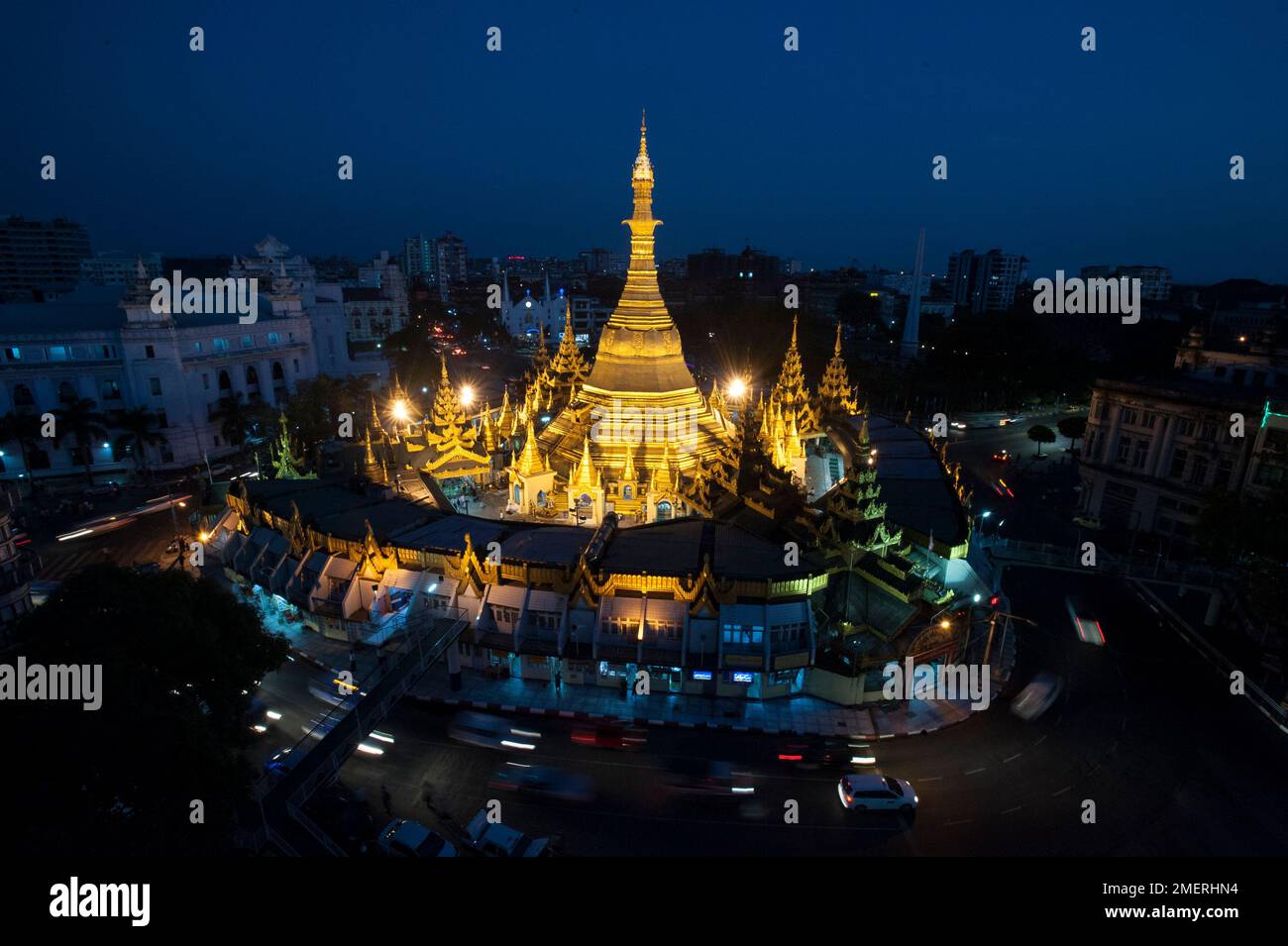 Myanmar, Yangon, Downtown, Sule Paya, aerial night view Stock Photo - Alamy