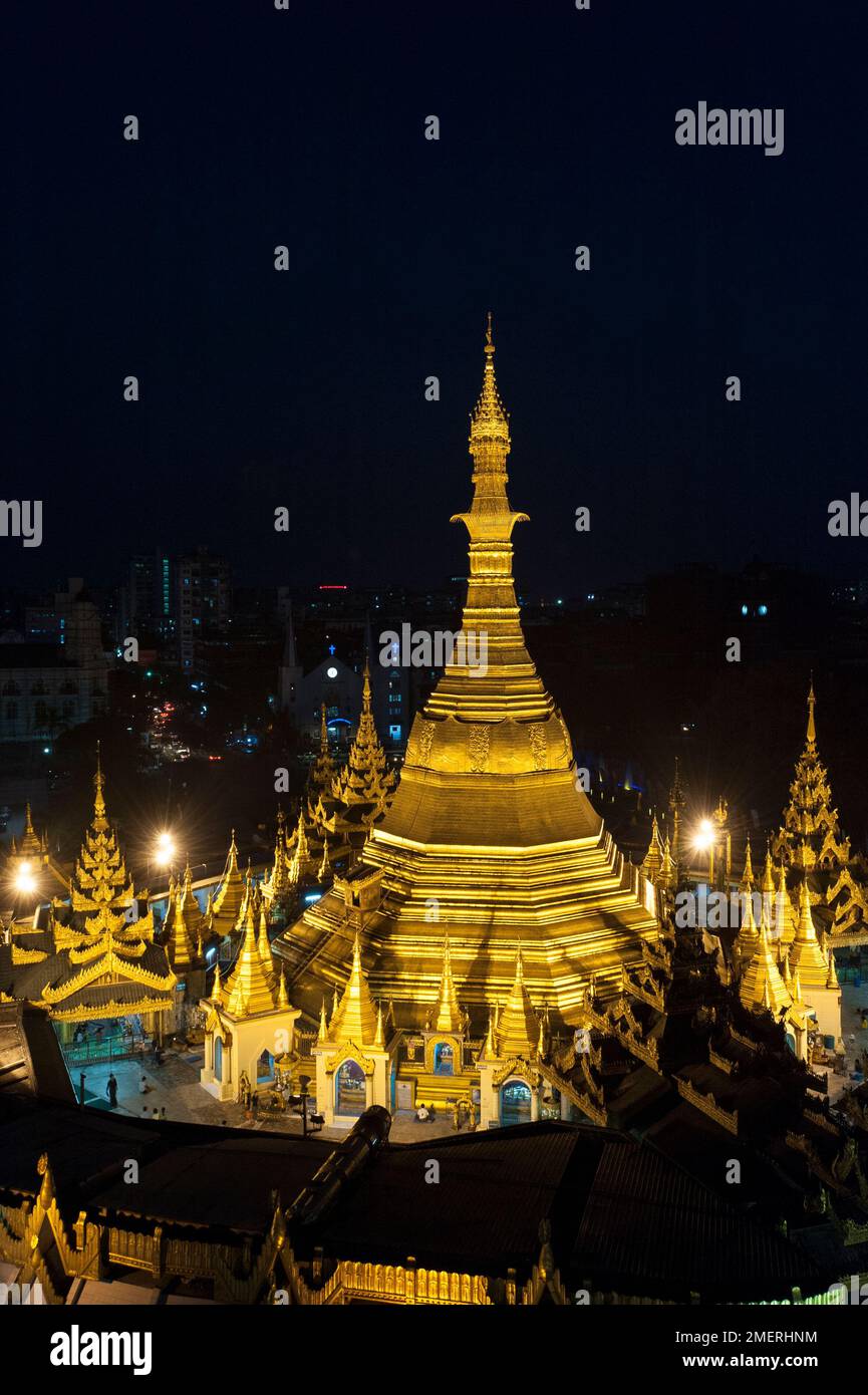 Myanmar, Yangon, Downtown, Sule Paya, aerial night view Stock Photo - Alamy