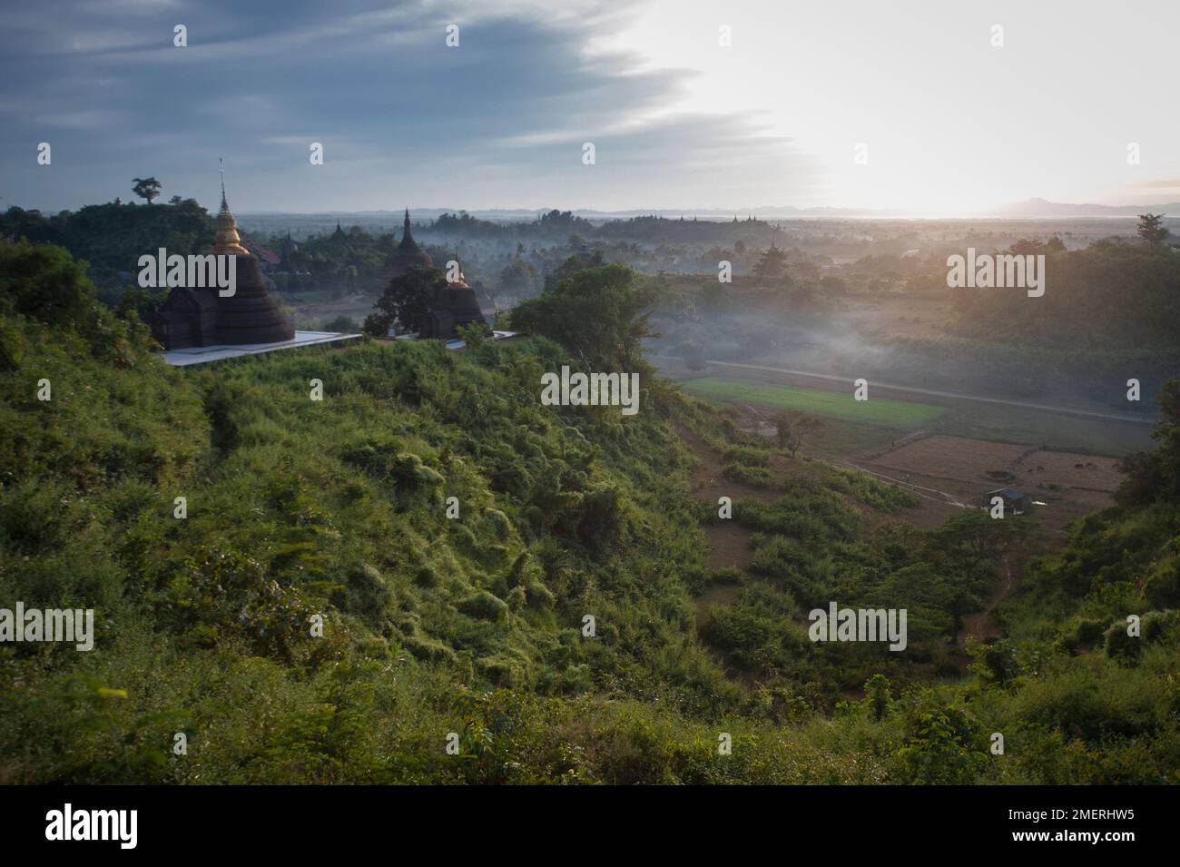 Myanmar, Western Myanmar, Mrauk U, dawn view from Shwetaung Paya Stock ...