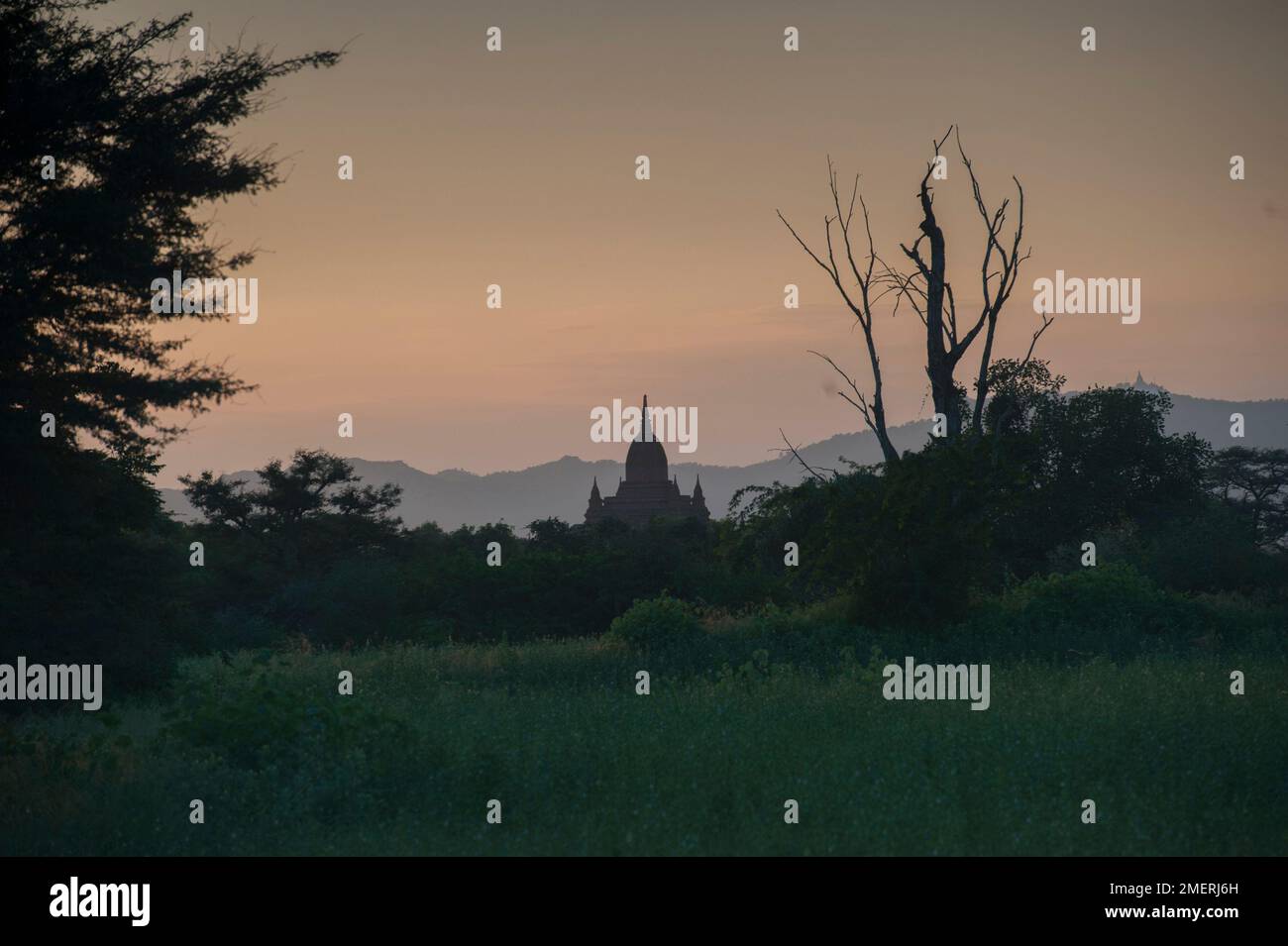 Myanmar, Western Burma, Bagan, sunset over Southern Plain Stock Photo ...