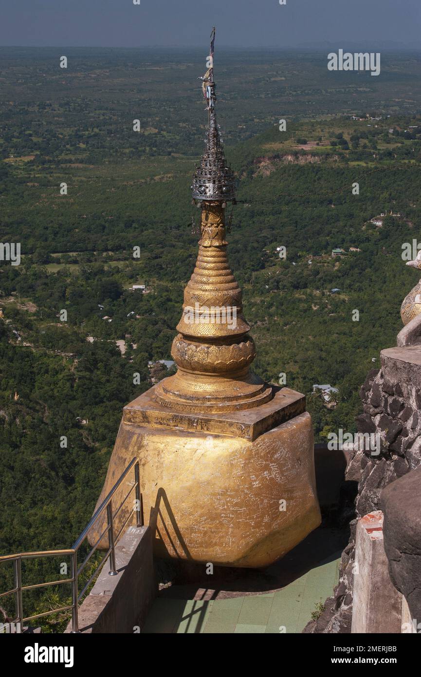 Myanmar, Western Myanmar, Bagan, Mount Popa, golden rock Stock Photo ...