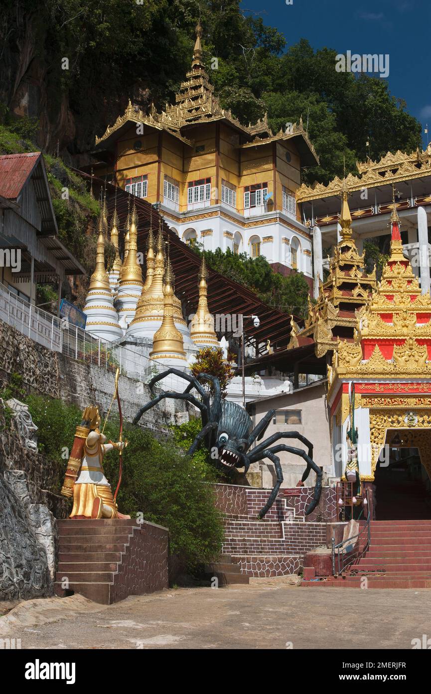 Myanmar, Eastern Myanmar, Pindaya, Pindaya Caves, entrance with giant ...