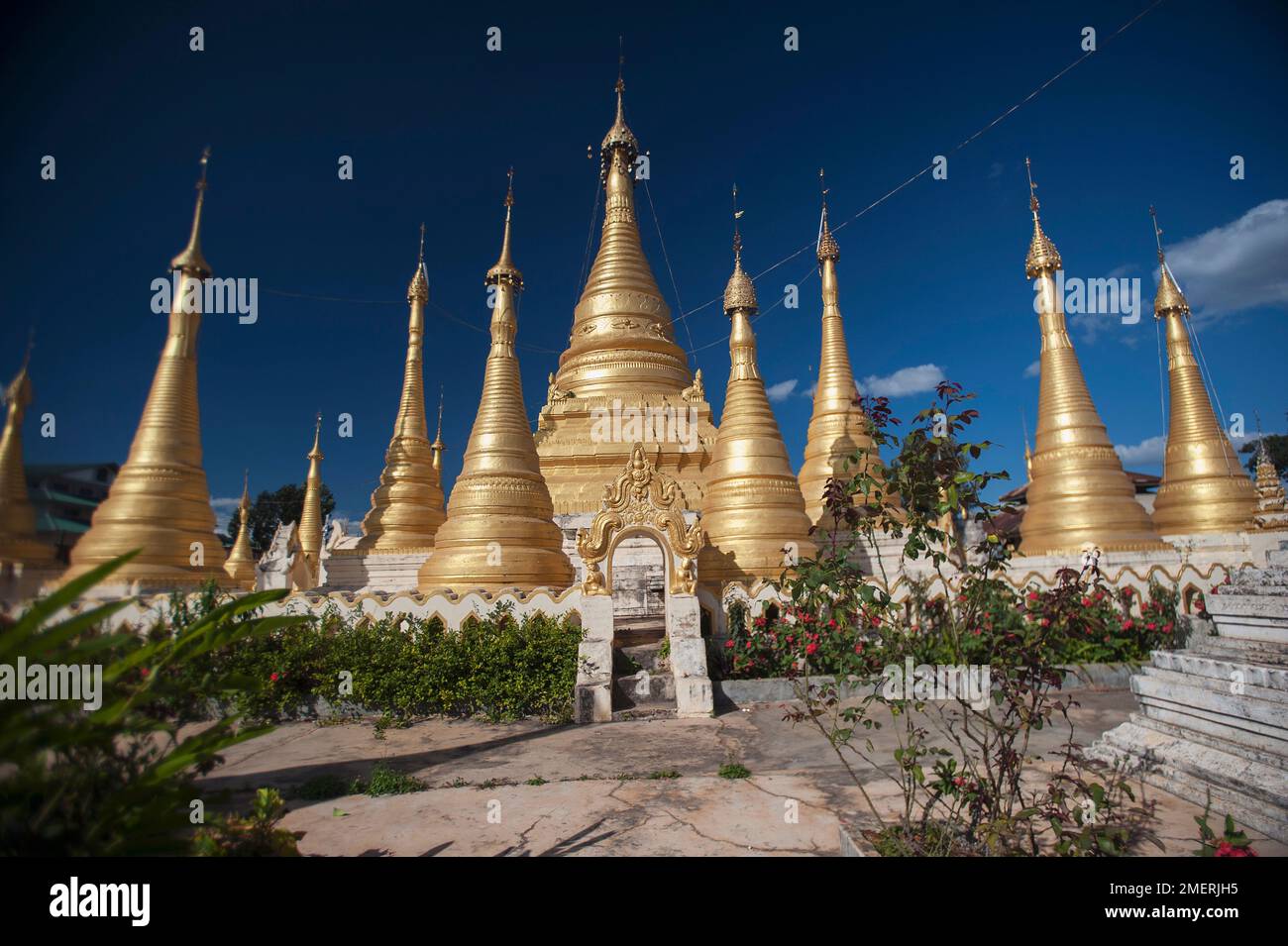 Myanmar, Eastern Myanmar, Pindaya, Kan Tau monastery stupas Stock Photo ...