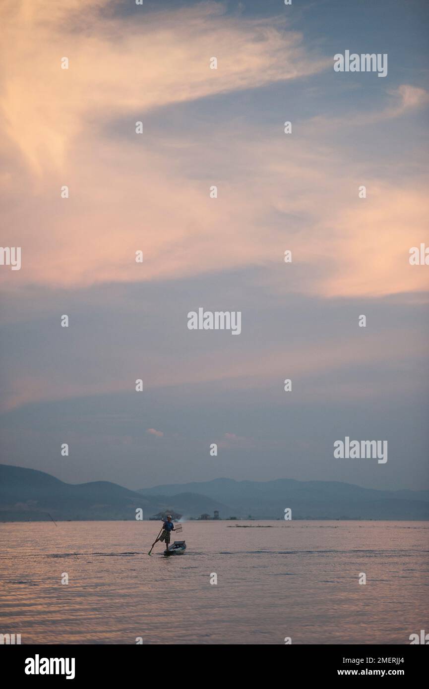 Myanmar, Eastern Burma, Inle Lake, sunset on lake Stock Photo - Alamy