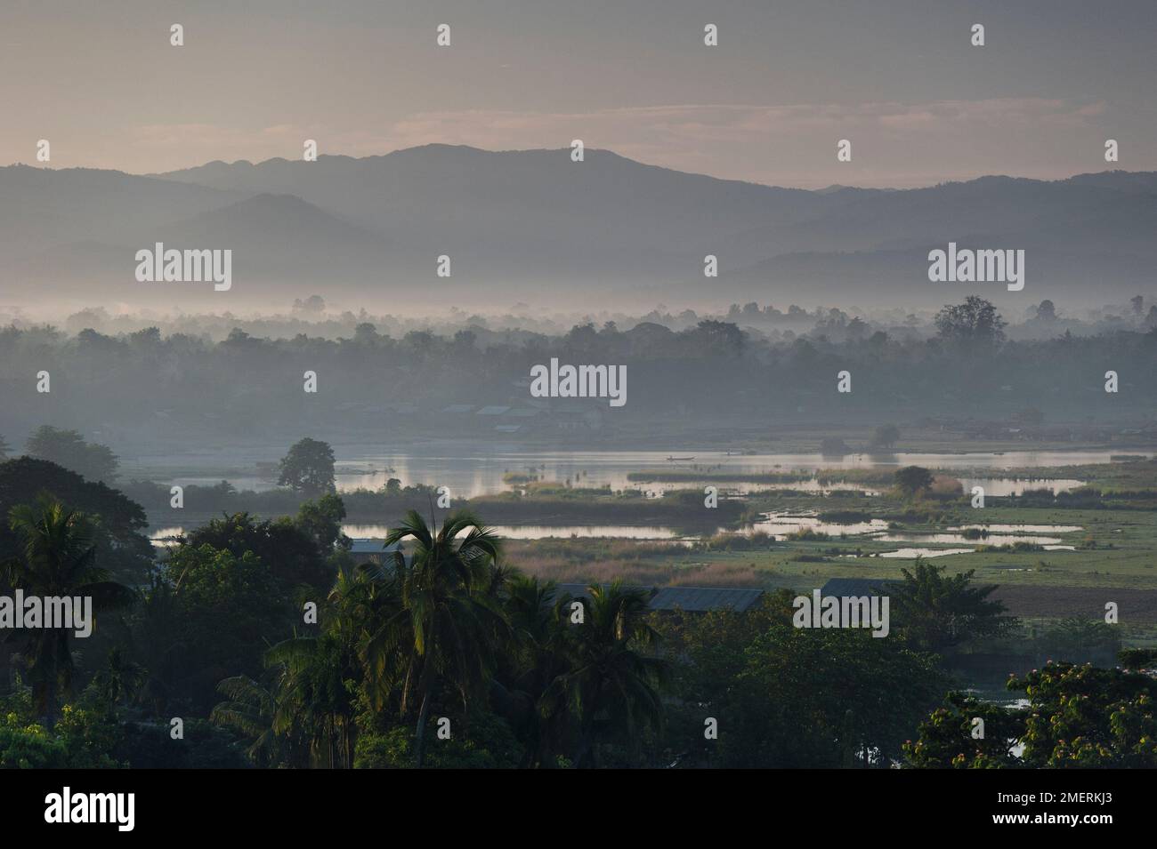 Myanmar, Northern Myanmar, Bhamo, hills around town and Ayeyarwady ...