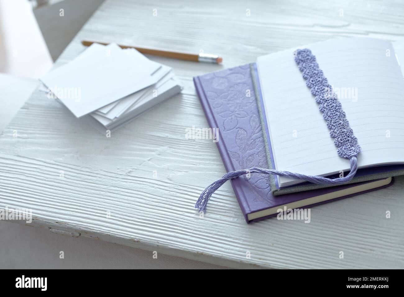 Crocheted book mark with shell edging detail hi-res stock photography ...