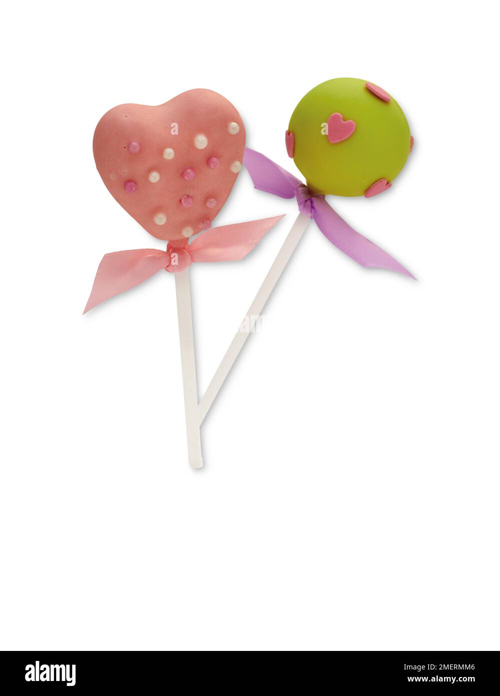 Fondant icing shapes on sticks decorated with ribbon, cake pops Stock ...