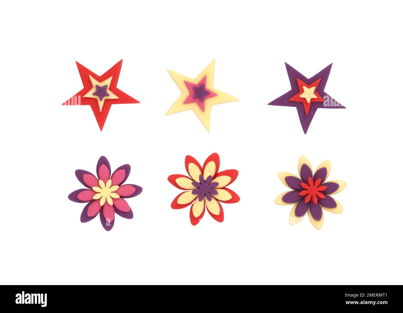 Fondant icing shapes, stars and flowers, cake decorations Stock Photo ...