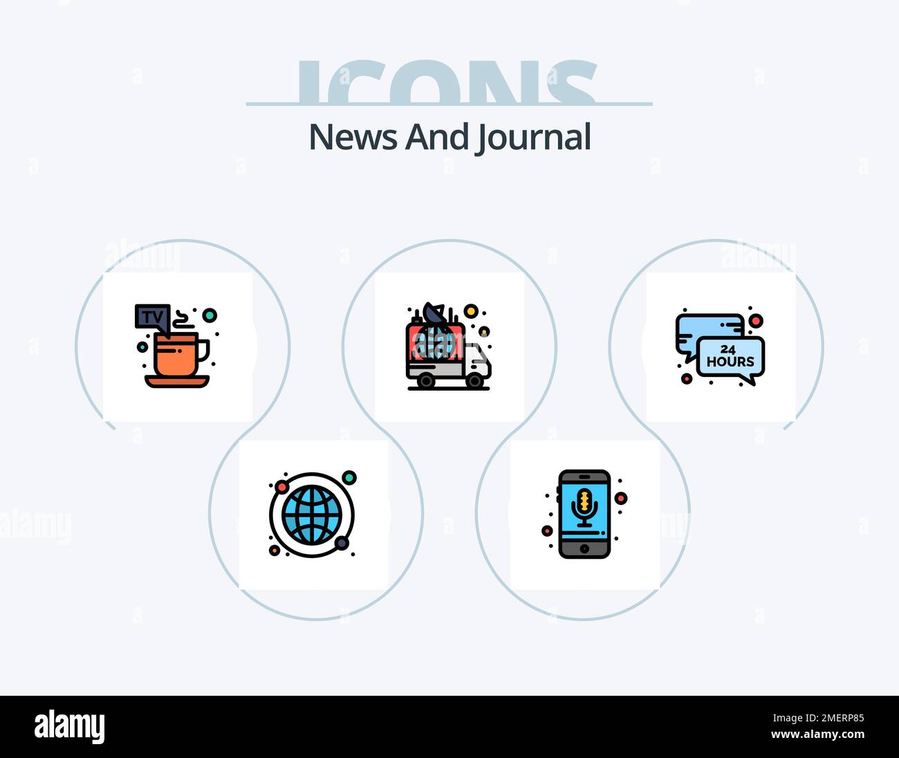 News Line Filled Icon Pack 5 Icon Design. broadcasting. news. screen ...