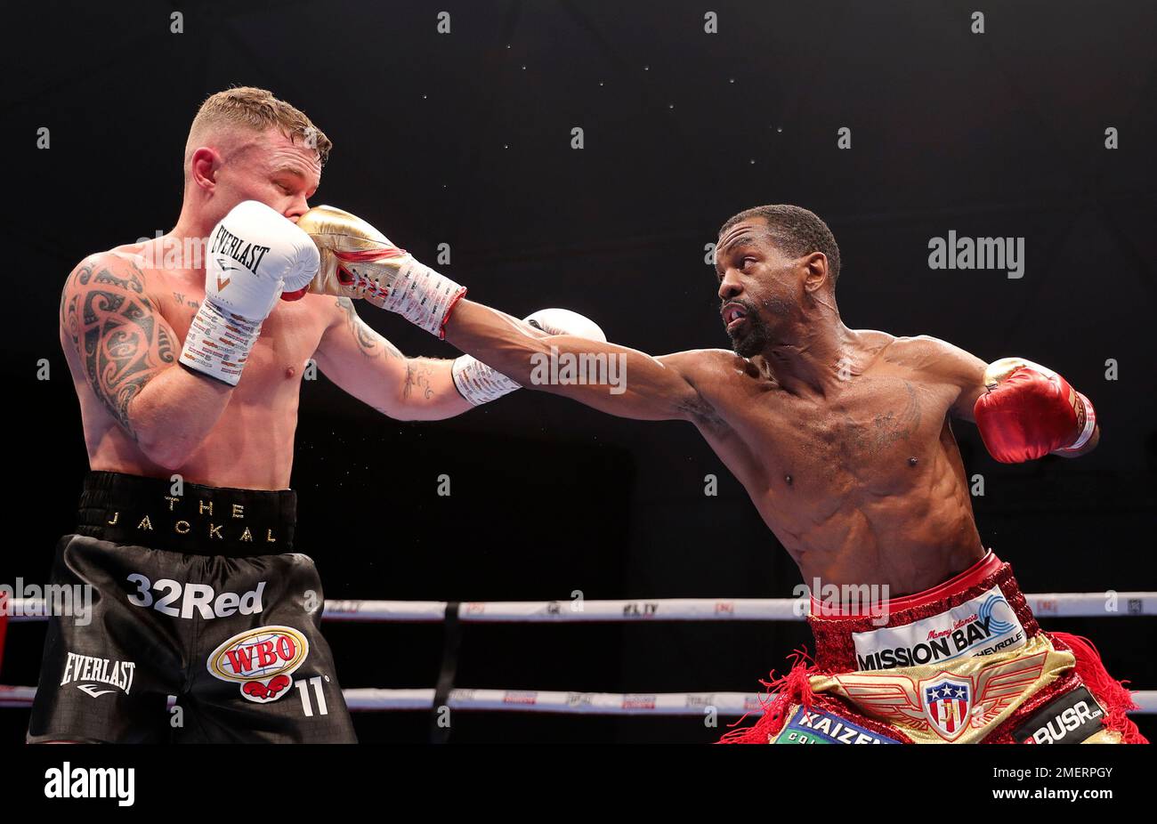 Jamel Herring of the United States, right, lands a blow on Britain's ...