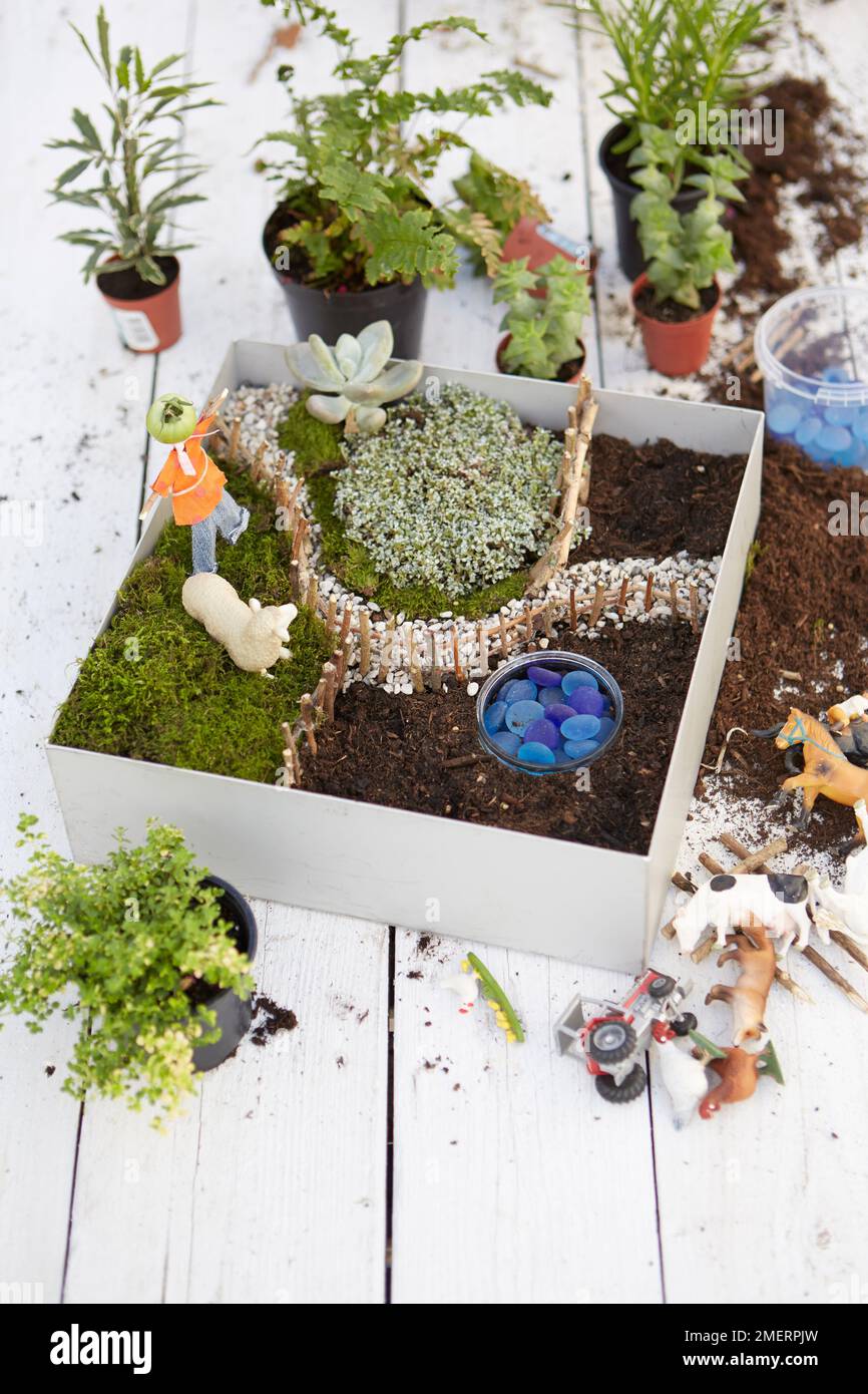 Childrens' mini garden farm Stock Photo - Alamy