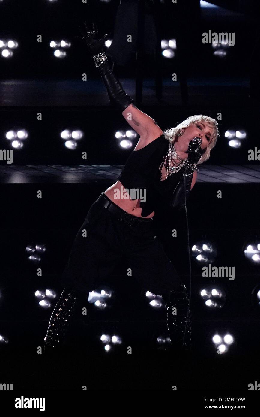 Miley Cyrus performs before a Final Four NCAA college basketball ...