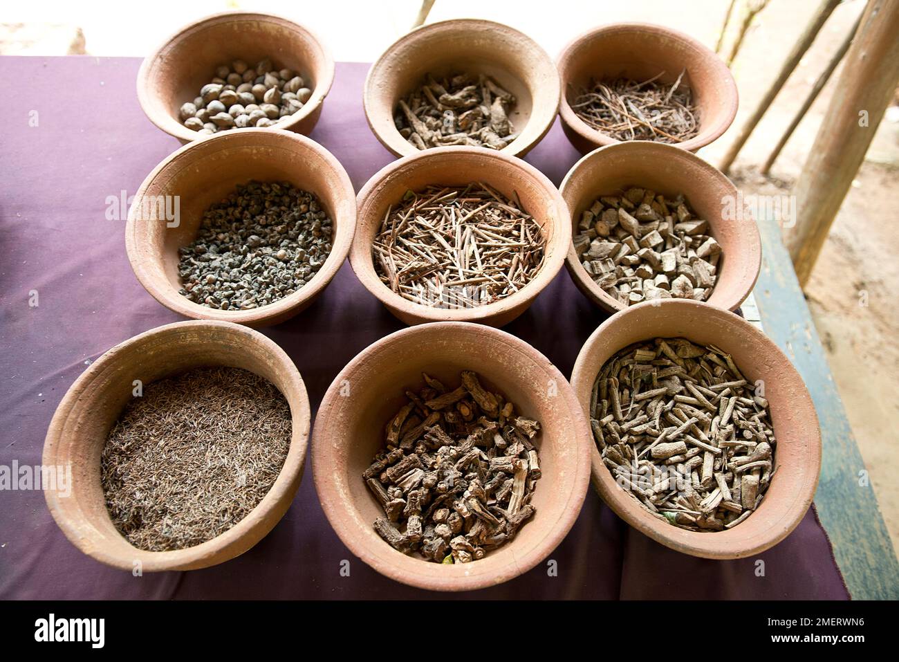 Central Province, Matale, Spice Garden, Sri Lanka, bowls of dried ...