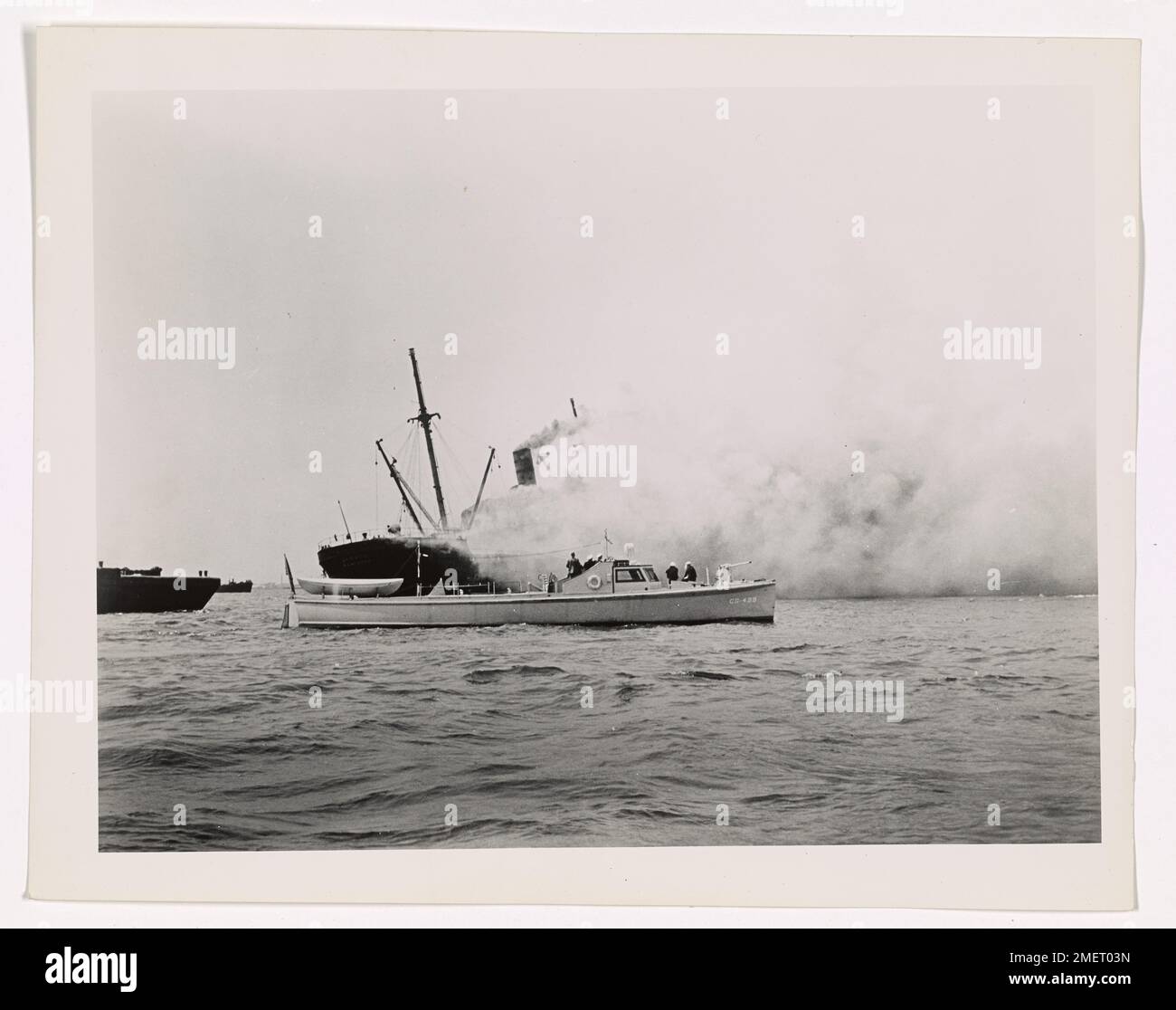 This image depicts the burning of a ship during the Brookland Fire ...
