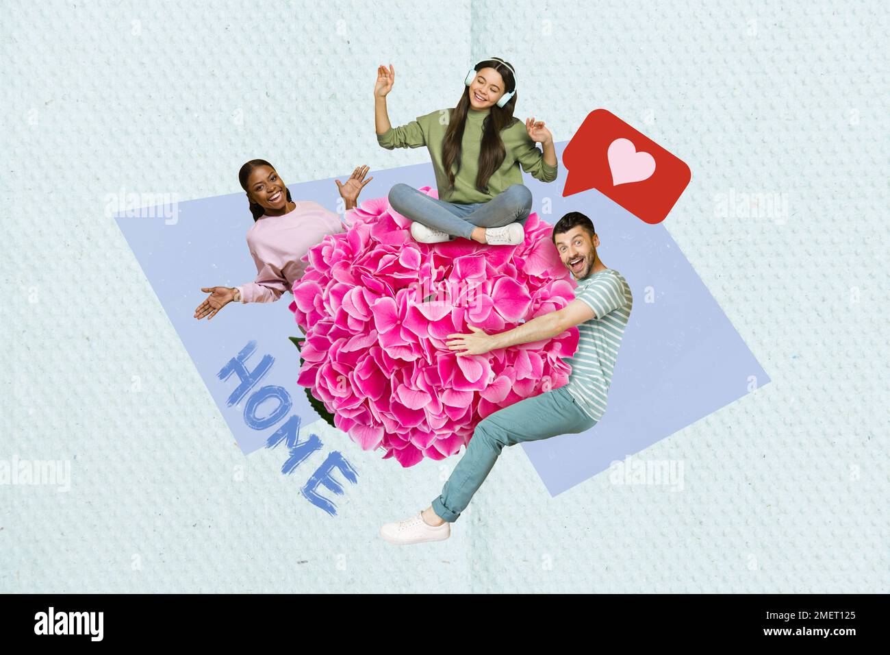 Creative 3d collage photo poster postcard artwork of positive three ...