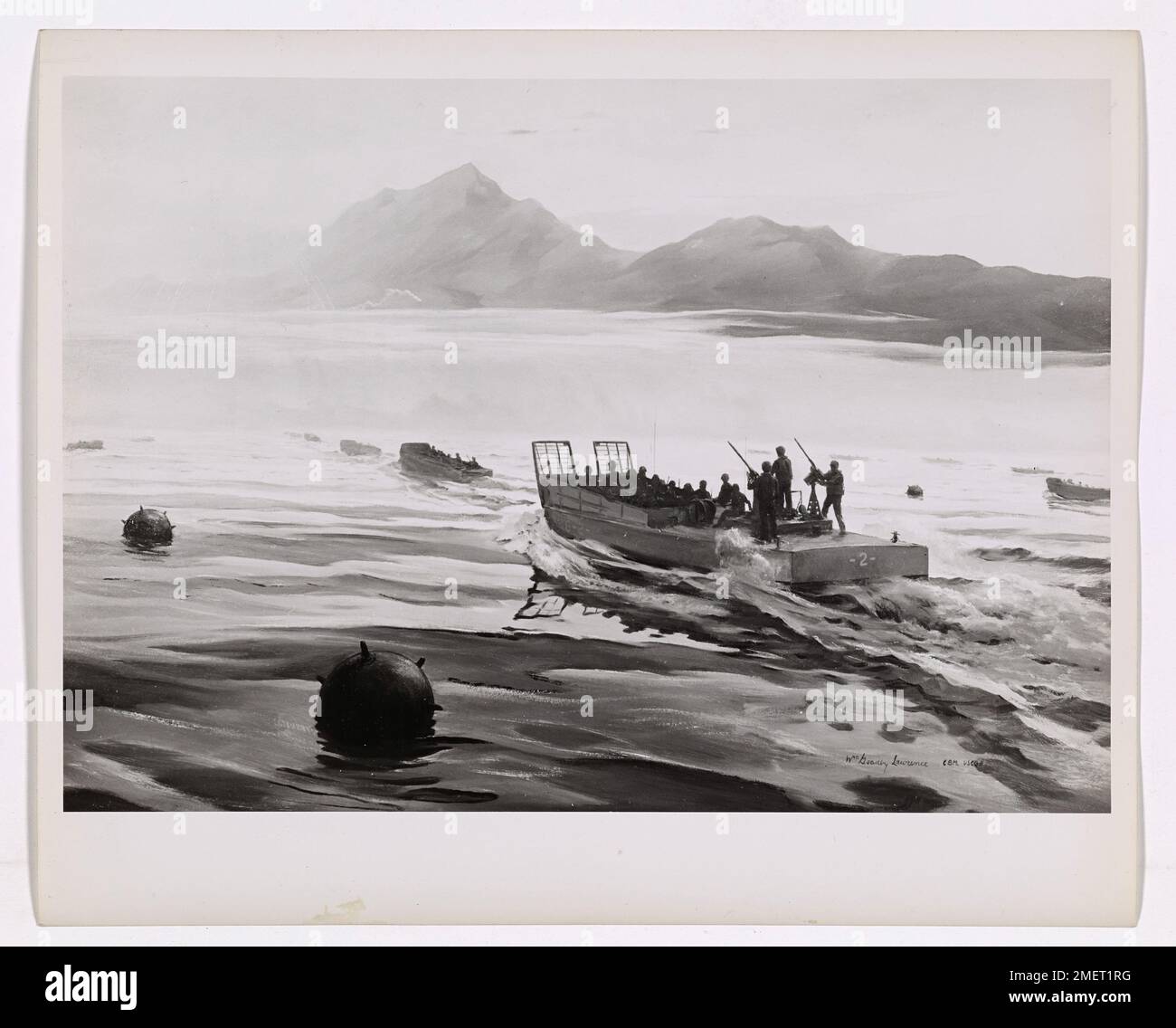 A Coast Guard-manned LCVP avoids mines during the invasion of Salerno ...