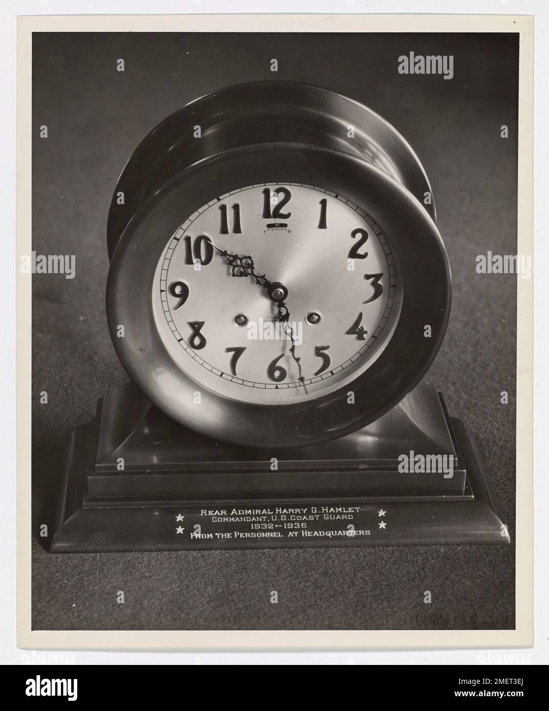 This image shows the clock presented to Admiral Hamlet on June 13, 1936 ...