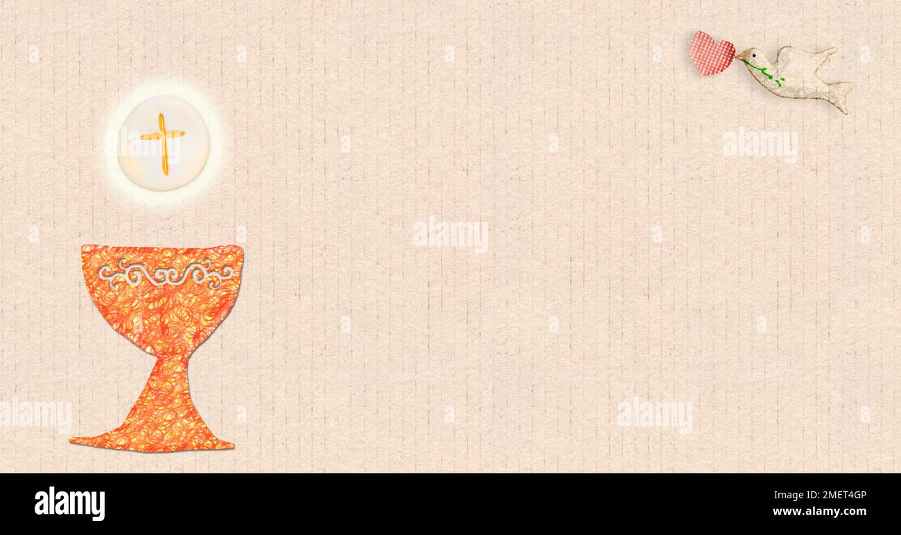 First holy communion invitation card. Chalice and communion host and ...