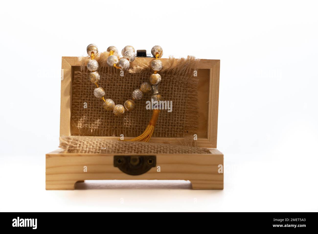 Mala tibetan in wooden box white background and copy space Stock Photo ...