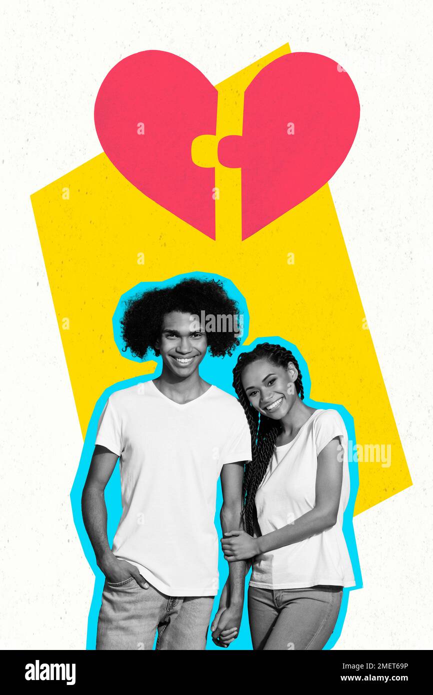Creative photo 3d collage artwork poster postcard of two happy people ...