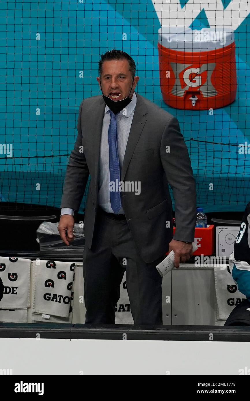 San Jose Sharks head coach Bob Boughner reacts against the St. Louis ...