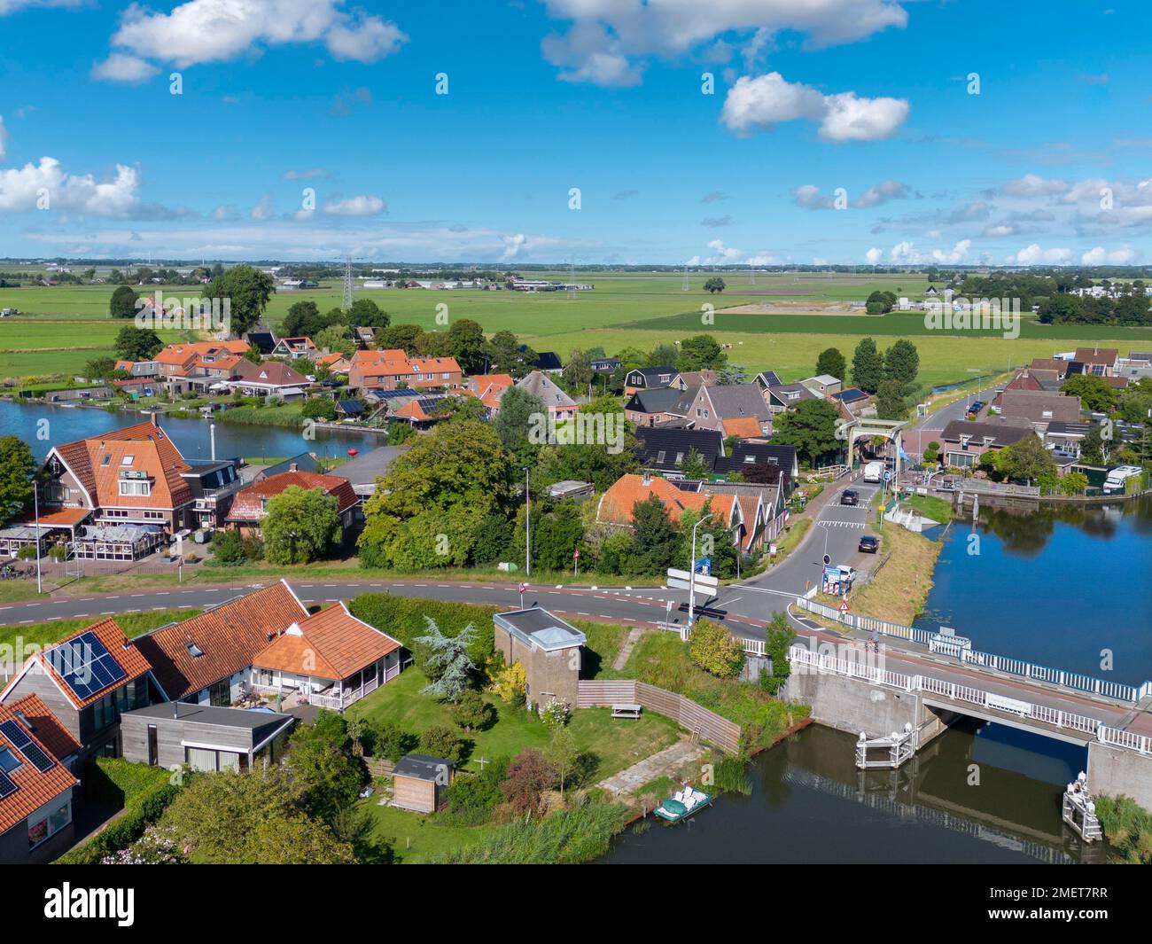 Aerial view with view over the dikes Huygendijk and Drechterlandsedijk ...