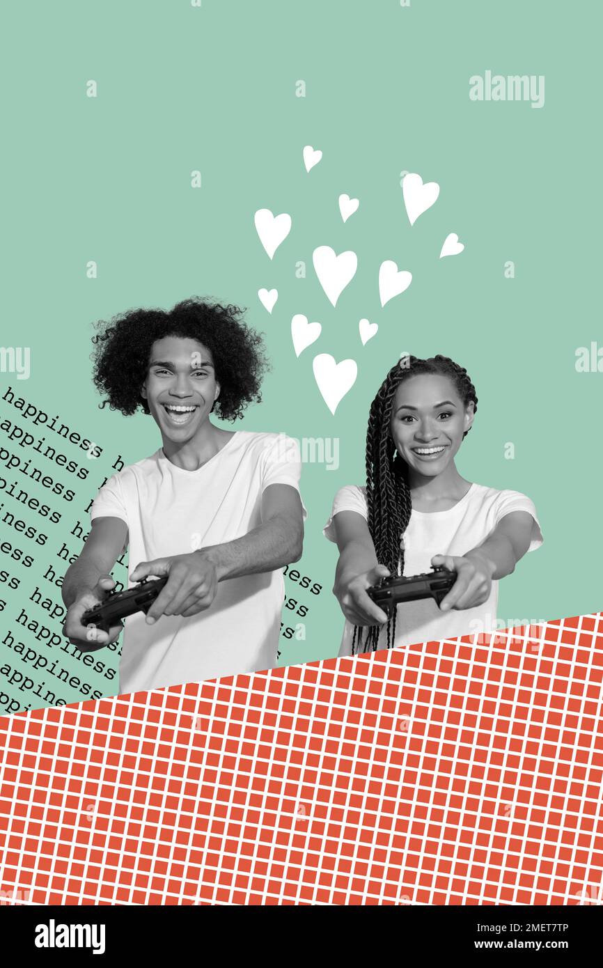 Creative photo 3d collage artwork poster postcard of crazy funky couple ...