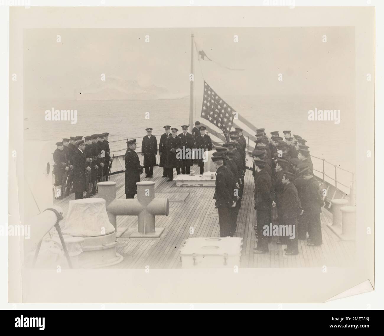 This image depicts a memorial service held in honor of the Titanic disaster victims. The service ...
