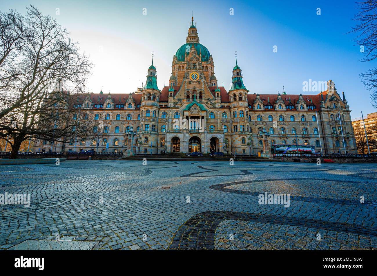 The new city hall of Hanover with the paved square in front of the ...