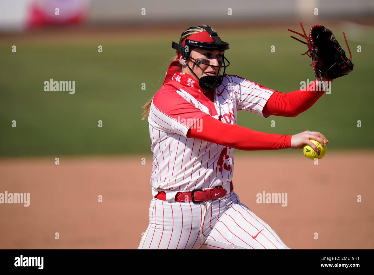 University of Houston pitcher Logan Hulon (45) throws a pitch during an ...
