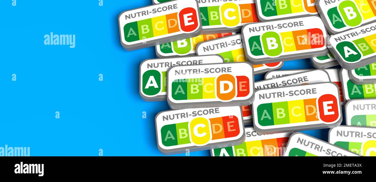 A heap of Labels A B C D and E of the nutrition labelling system Nutri ...