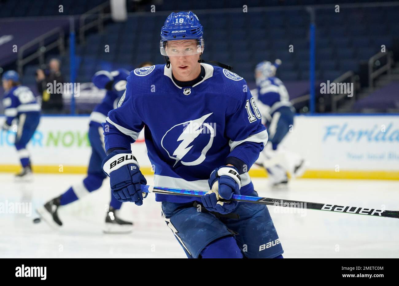 Tampa Bay Lightning left wing Ondrej Palat (18) before an NHL hockey ...