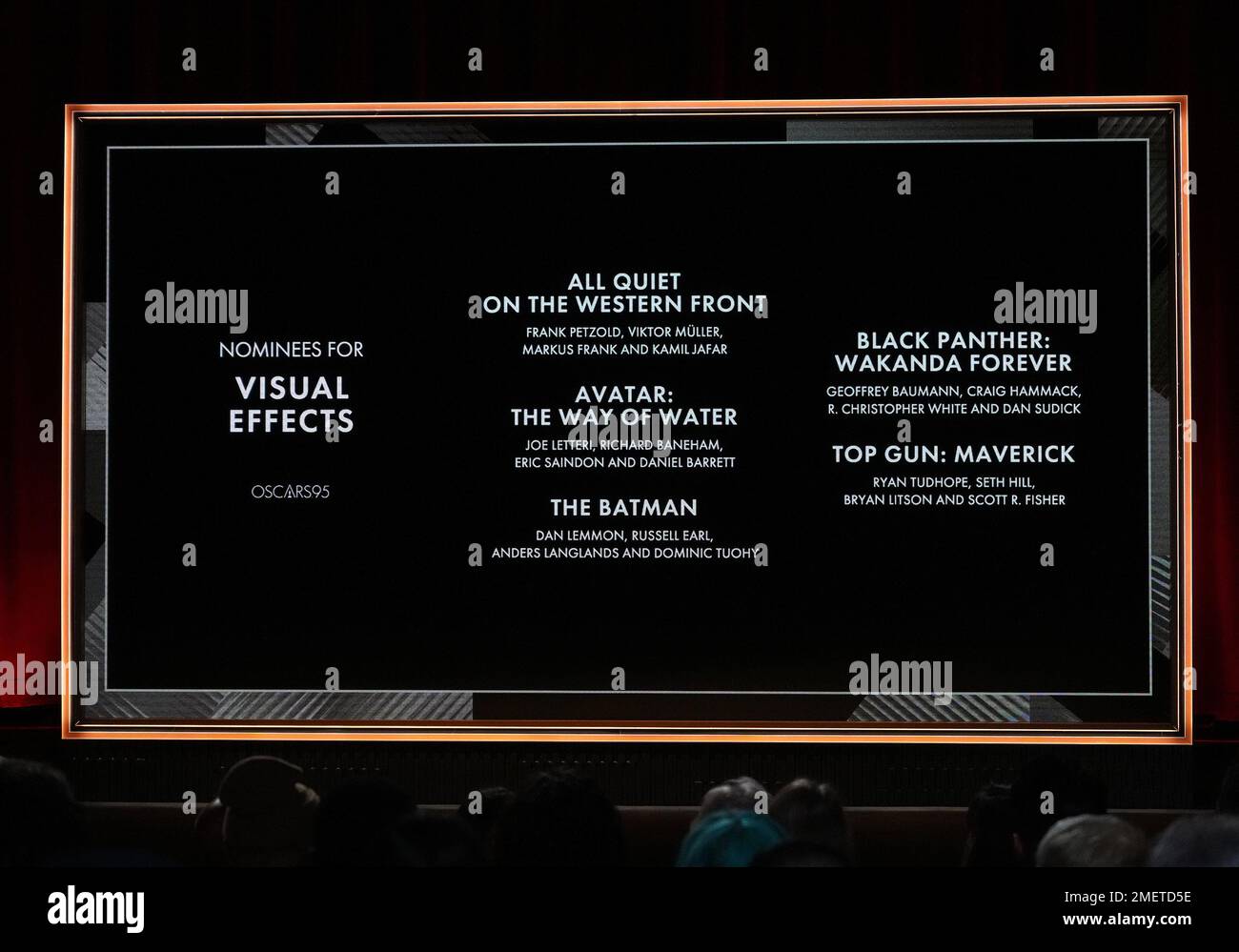 Nominees for VISUAL EFFECTS announced at the 95th Oscars Nominations Announcement held at the ...