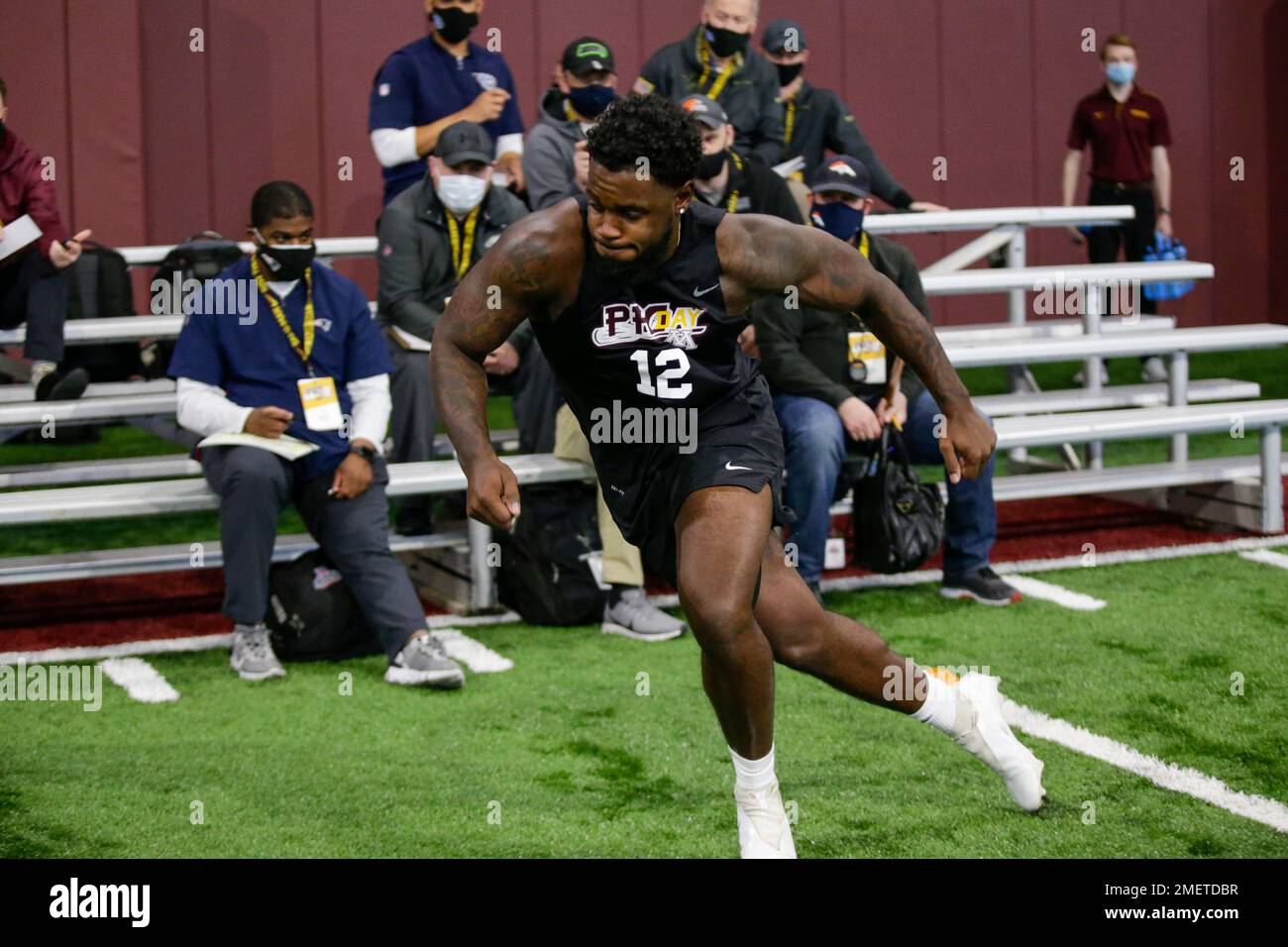 Minnesota tackle Merrick Jackson runs during Minnesota NFL football Pro ...