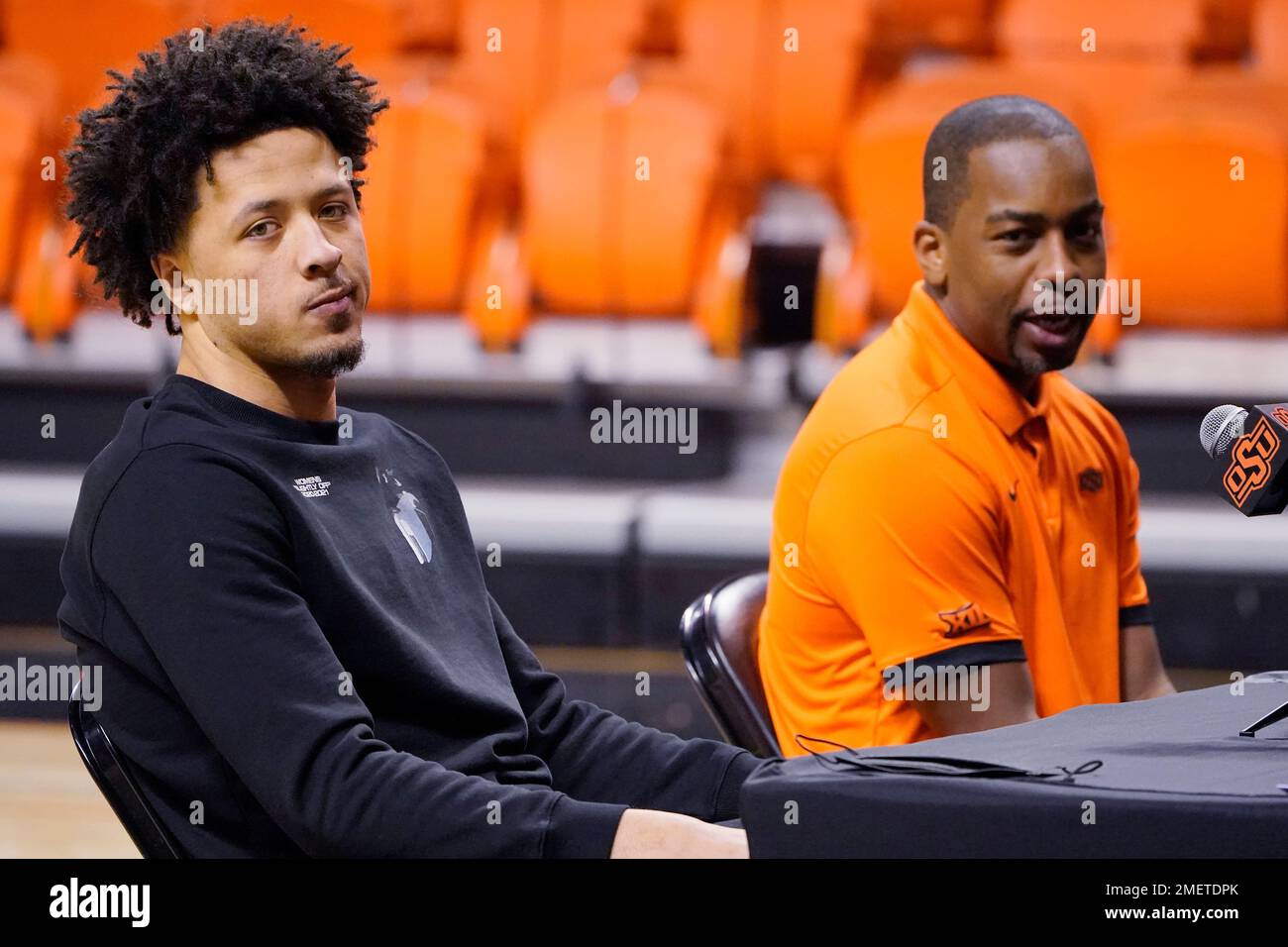 Cade Cunningham, left, and Oklahoma State head coach Mike Boynton Jr ...