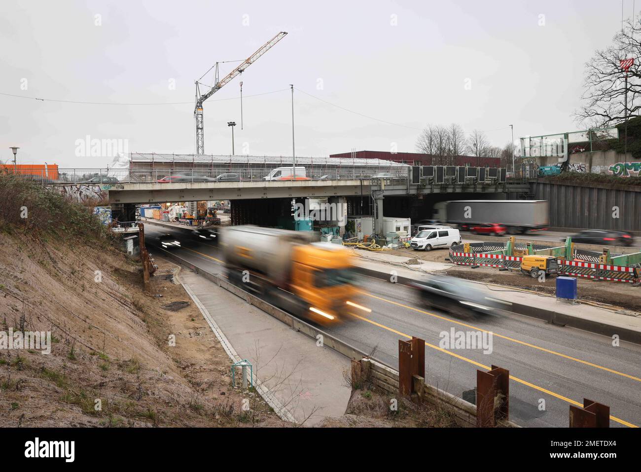 Hamburg, Germany. 24th Jan, 2023. Traffic is flowing on the A7 autobahn ...