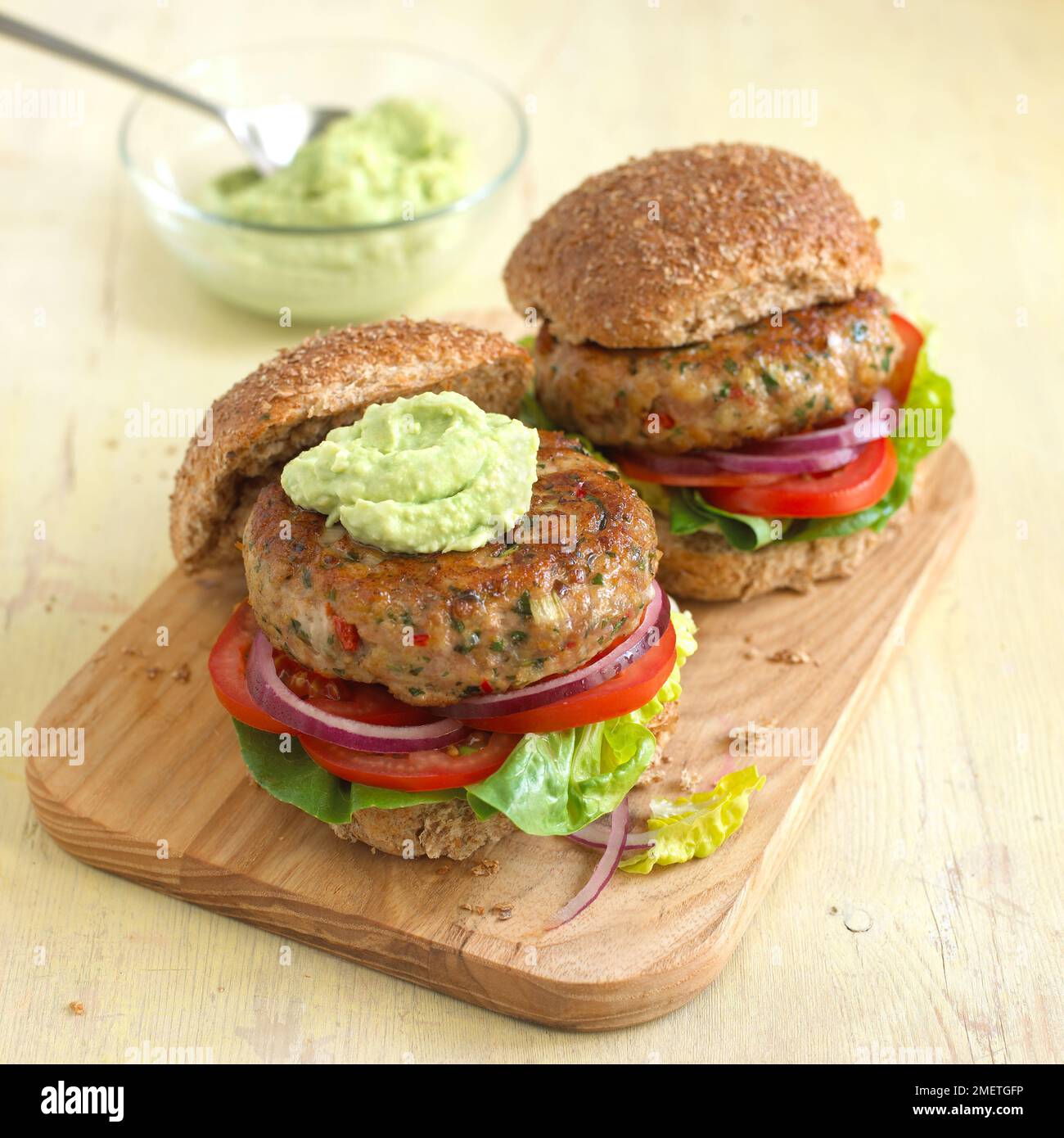 Turkey burgers with salsa Stock Photo - Alamy