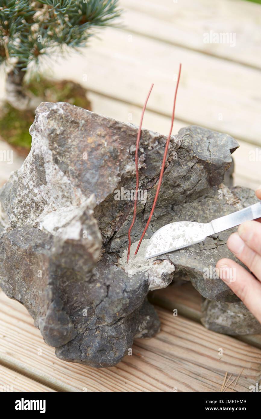 Creating a rock planting, preparing area for planting, attaching anchor ...