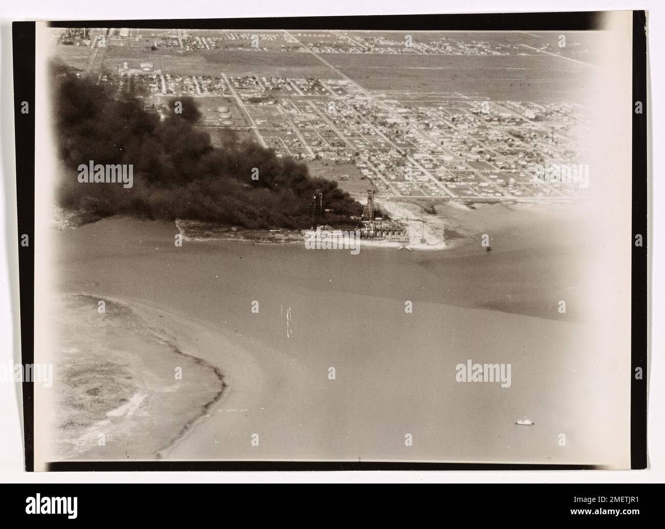 An aerial view of the massive fire at the Texas City port. The fire ...